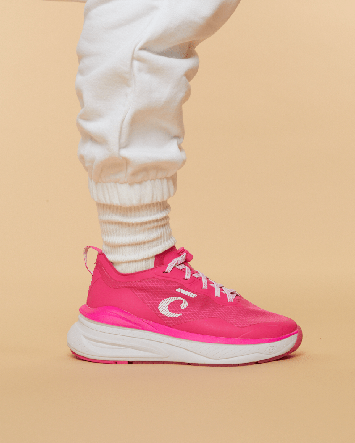 Men's White and Neon Pink Sneakers | Clove