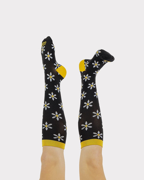 Black and Yellow Daisy Print Compression Socks for Healthcare Workers ...