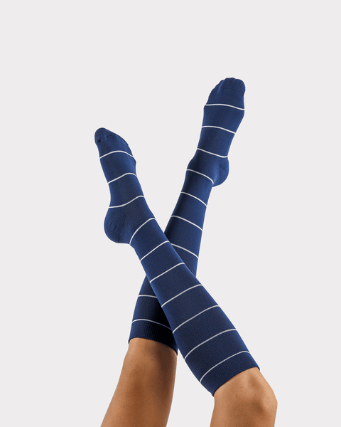 Striped Navy Blue Compression Socks for Healthcare Workers | Clove